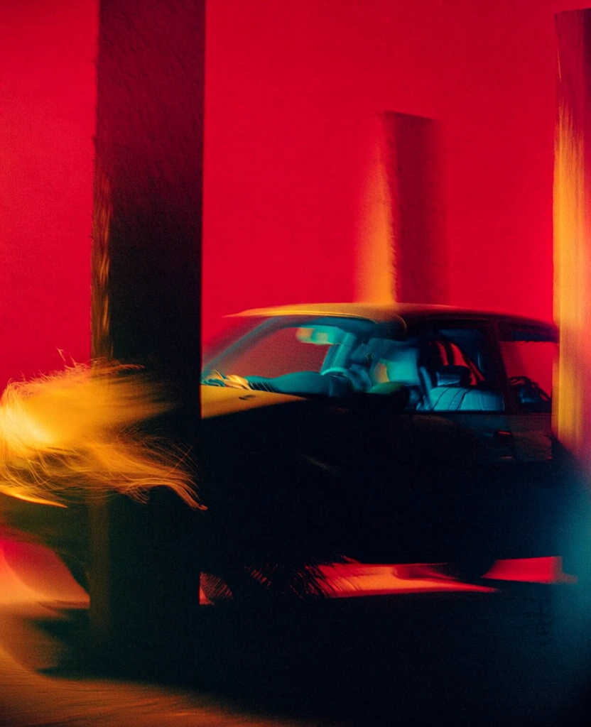 Painterly long-exposure photography, six cars wedged... | Krea